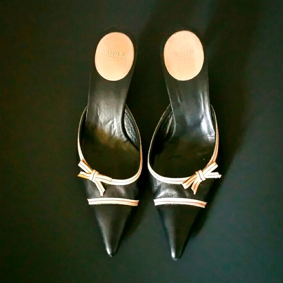 Furla | Shoes | Furla Black Leather Mule Slip On Heels Made In Italy ...